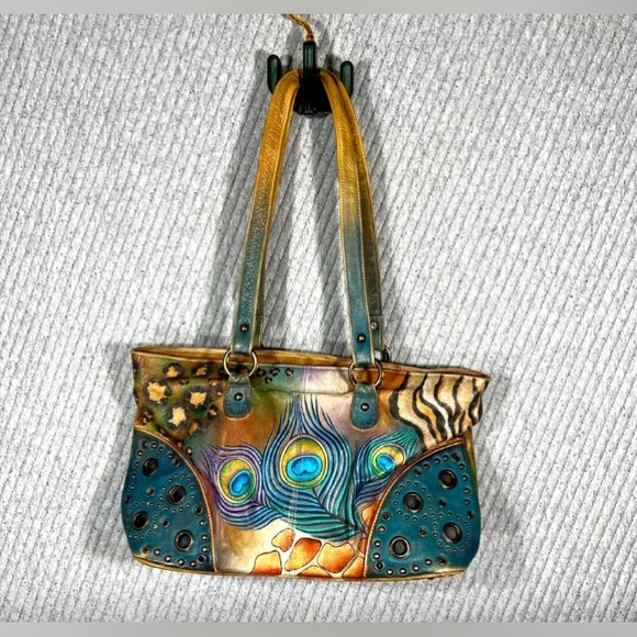 Anuschka | Bags | Anushka Peacock Large Colorfulleather Hand Painted ...